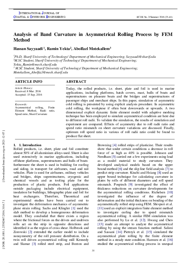 (PDF) Analysis of Band Curvature in Asymmetrical Rolling Process by FEM ...