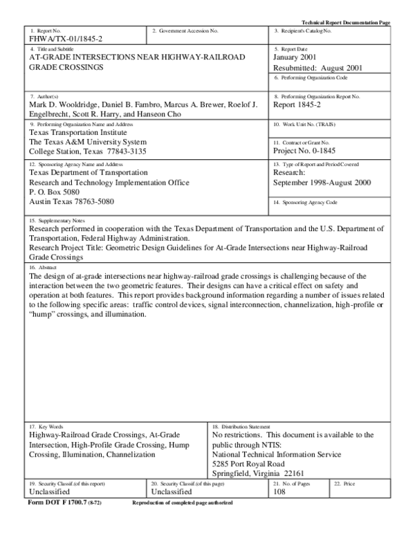 (PDF) At-Grade Intersections Near Highway-Railroad Grade Crossings