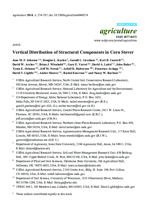 Vertical Distribution of Structural Components in Corn Stover