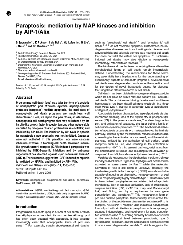 (PDF) Paraptosis: mediation by MAP kinases and inhibition by AIP-1/Alix