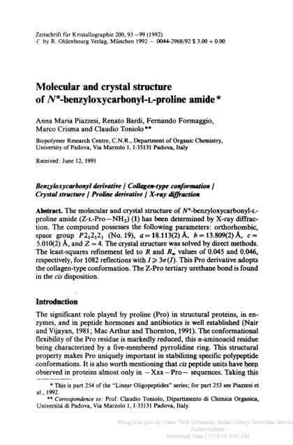 (PDF) Molecular and crystal structure of N α -benzyloxycarbonyl- l ...