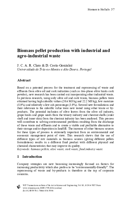 (PDF) Biomass pellet production with industrial and agro-industrial waste