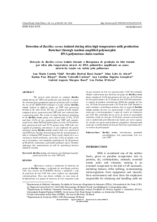 (PDF) Detection of Bacillus cereus isolated during ultra high temperature milk production ...