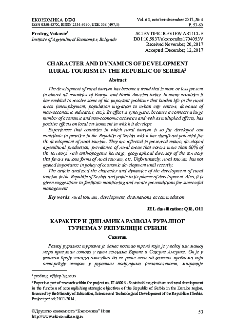 Pdf Character And Dynamics Of Development Rural Tourism In The
