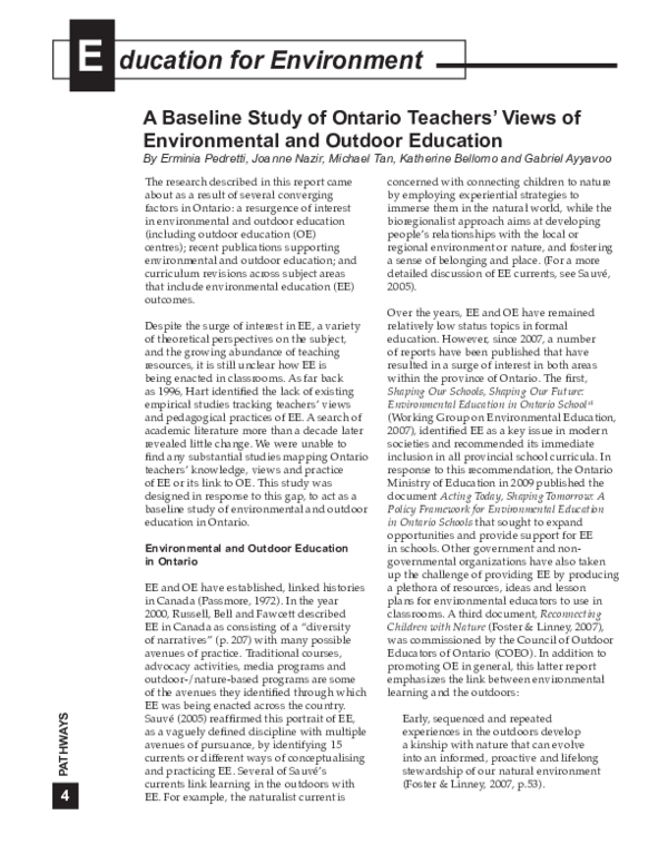 (PDF) 4 A Baseline Study of Ontario Teachers ’ Views of Environmental ...