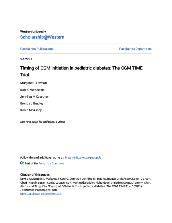 (PDF) Timing of CGM Initiation in Pediatric Diabetes—The CGM TIME Trial