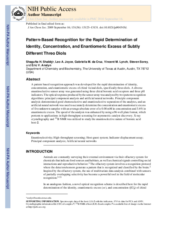 (PDF) Pattern-Based Recognition for the Rapid Determination of Identity, Concentration, and ...