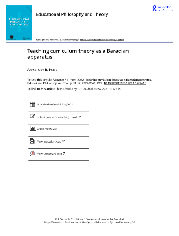 (PDF) Teaching curriculum theory as a Baradian apparatus