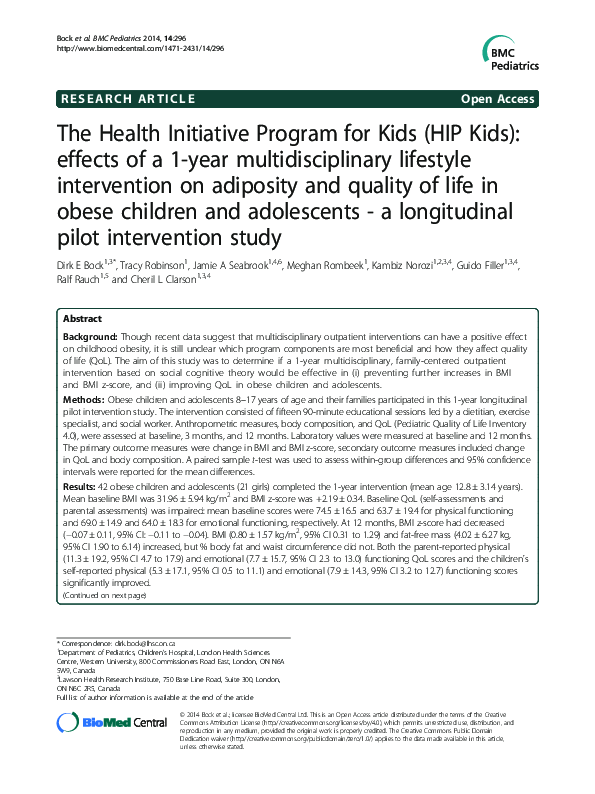 (PDF) The Health Initiative Program for Kids (HIP Kids): effects of a 1 ...