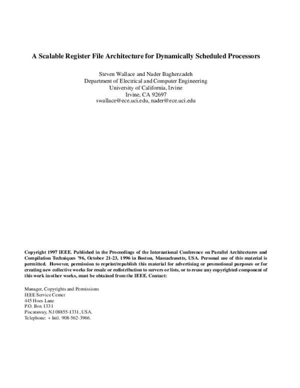 (PDF) A scalable register file architecture for dynamically scheduled processors
