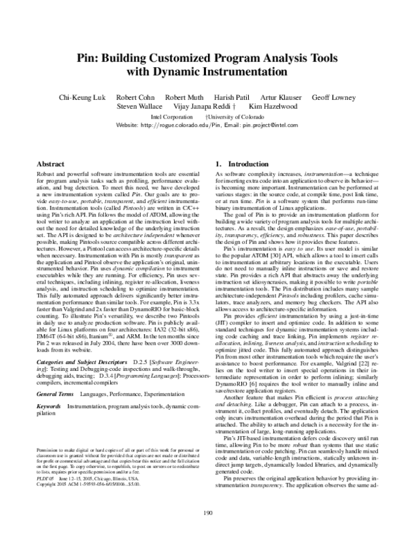 (PDF) Pin: building customized program analysis tools with dynamic instrumentation