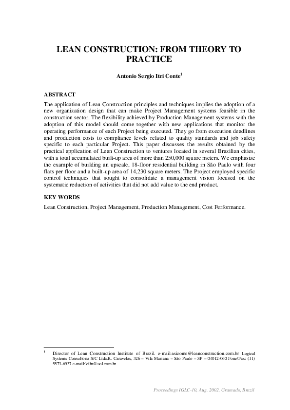 (PDF) Lean construction: From theory to practice