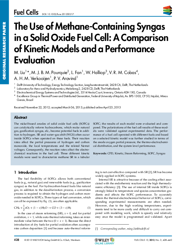 (PDF) The Use of Methane-Containing Syngas in a Solid Oxide Fuel Cell ...