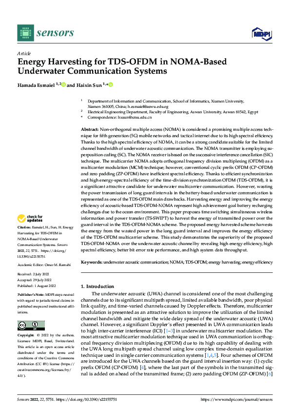 (PDF) Energy Harvesting for TDS-OFDM in NOMA-Based Underwater Communication Systems