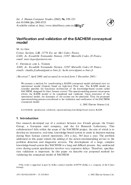(PDF) Verification and validation of the SACHEM conceptual model