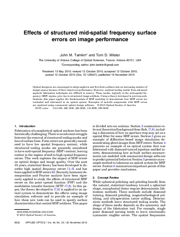 (PDF) Effects of structured mid-spatial frequency surface errors on image performance