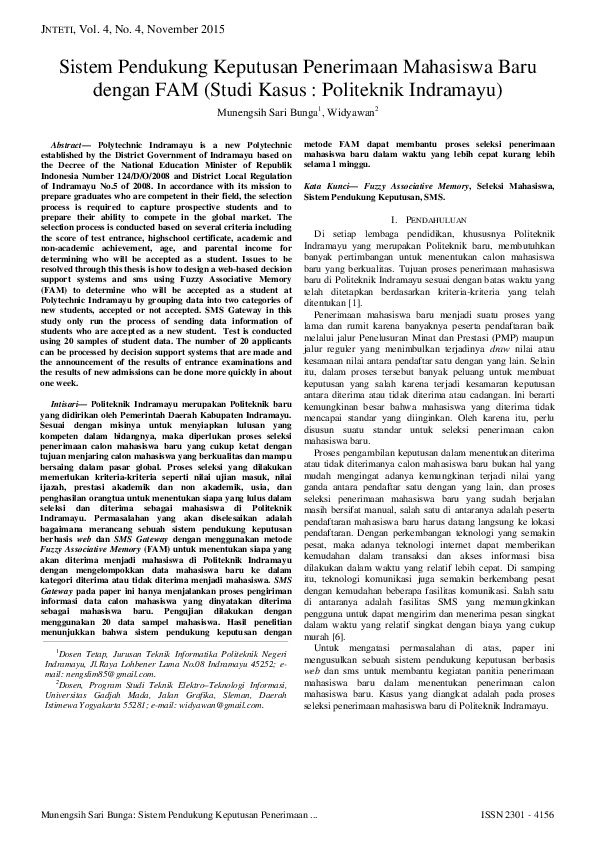 (PDF) Sistem Pendukung Keputusan Penerimaan Mahasiswa Baru dengan FAM (Studi Kasus : Politeknik ...