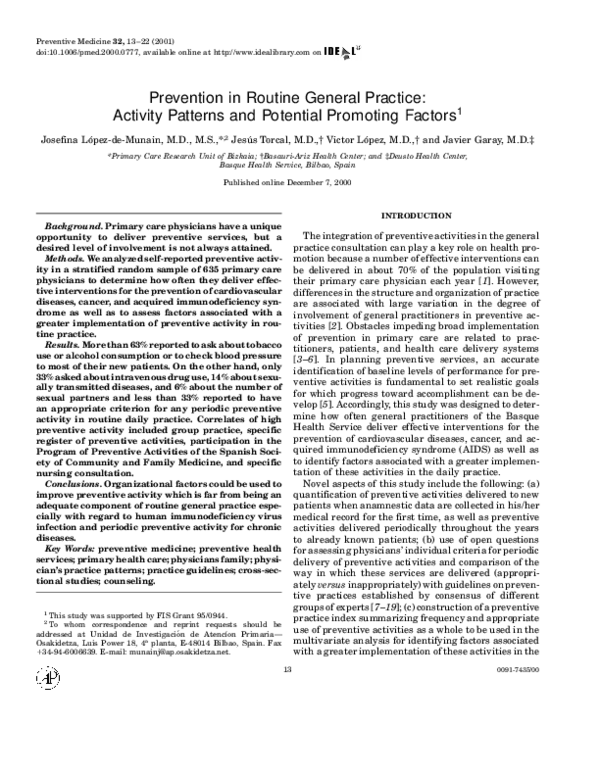 (PDF) Prevention in Routine General Practice: Activity Patterns and ...