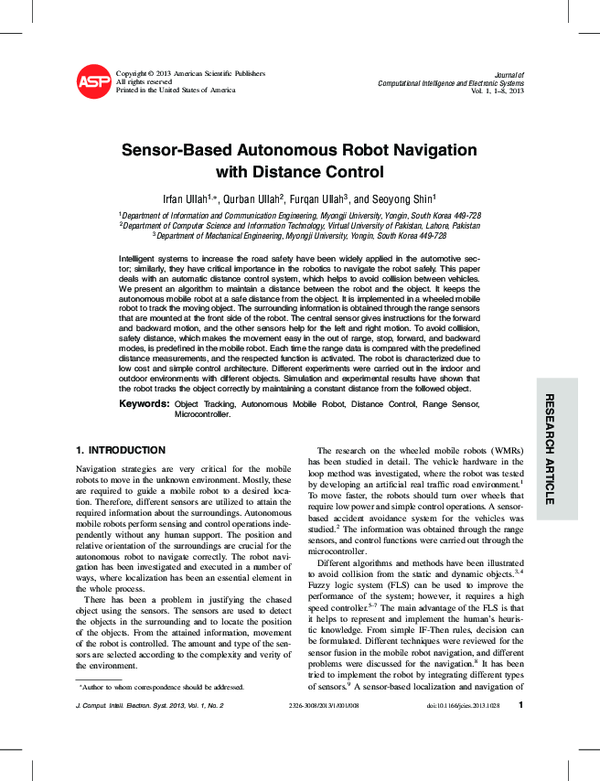 Pdf Sensor Based Autonomous Robot Navigation With Distance Control