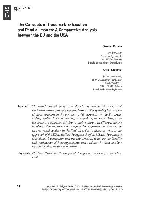 (PDF) The Concepts of Trademark Exhaustion and Parallel Imports: A ...