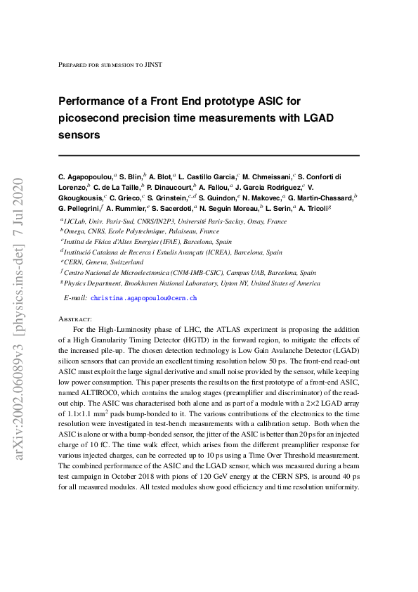 (PDF) Performance of a Front End prototype ASIC for picosecond ...