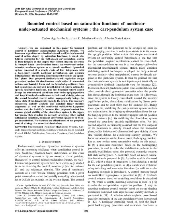 Pdf Bounded Control Based On Saturation Functions Of Nonlinear Under