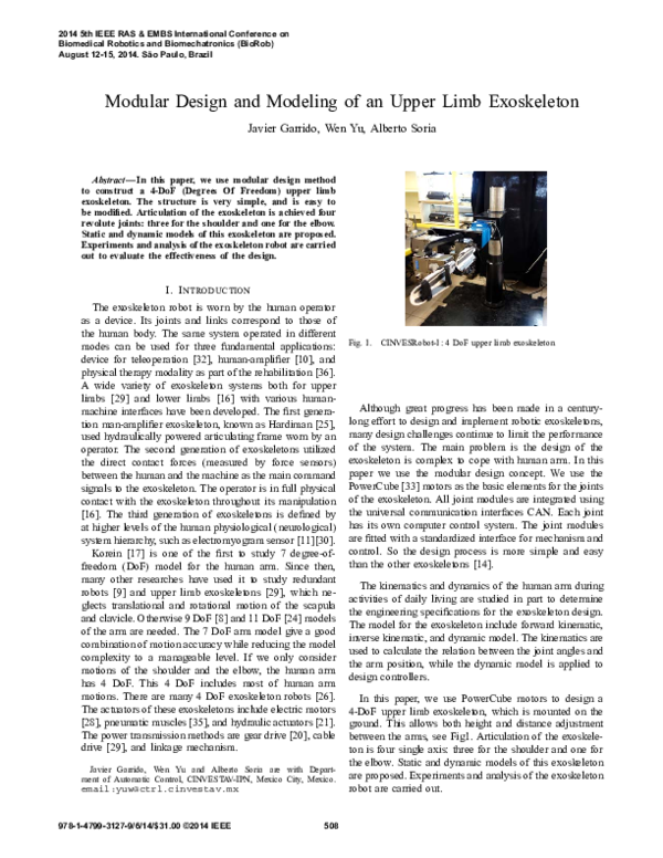 (PDF) Modular design and modeling of an upper limb exoskeleton