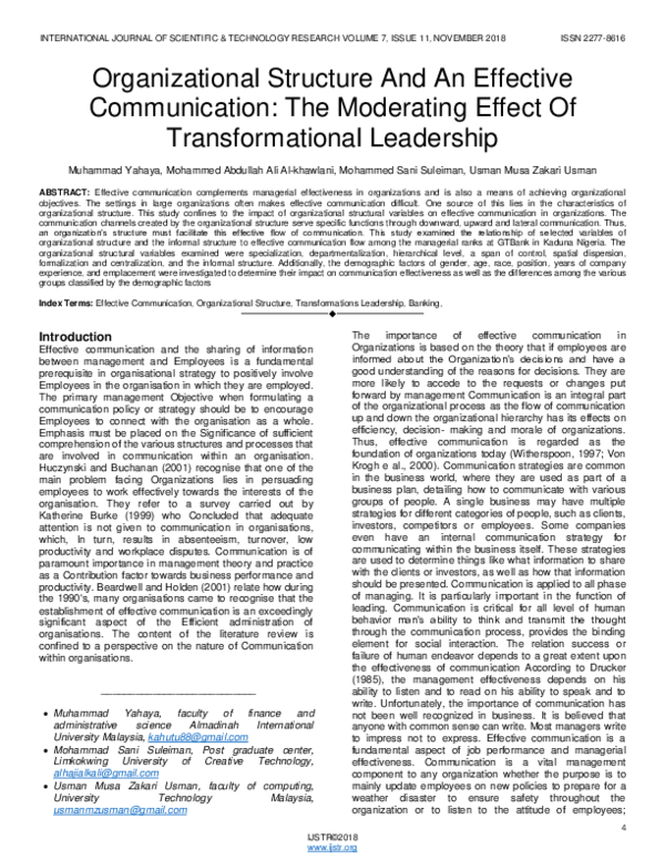 (PDF) Organizational Structure And An Effective Communication: The Moderating Effect Of ...