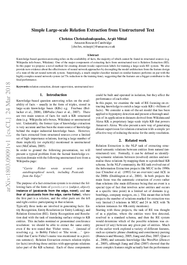 Pdf Simple Large Scale Relation Extraction From Unstructured Text