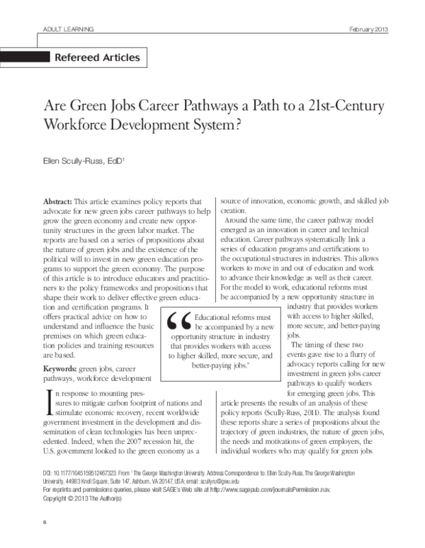 (PDF) Are Green Jobs Career Pathways a Path to a 21st-Century Workforce ...