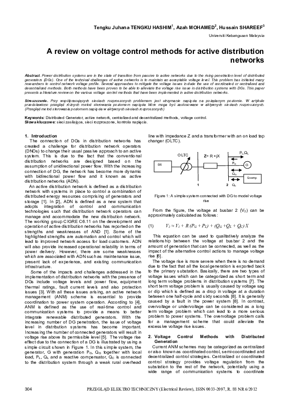 (PDF) A review on voltage control methods for active distribution networks