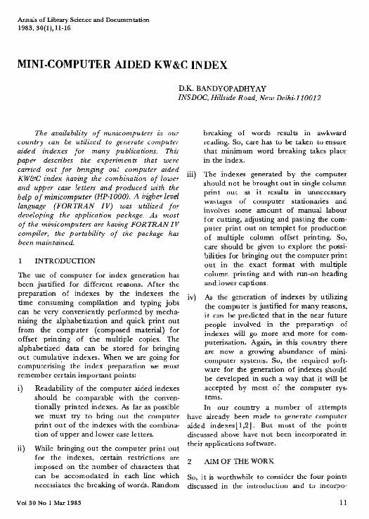 (PDF) Mini-computer aided KW& C index