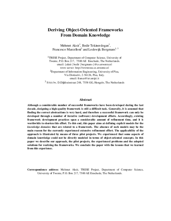 (PDF) Deriving object-oriented frameworks from domain knowledge