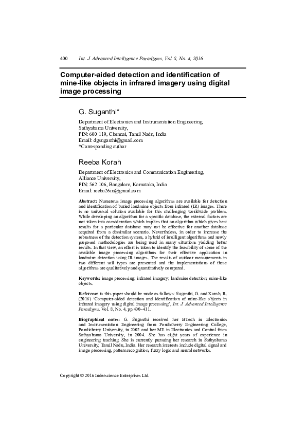 (PDF) Computer-aided detection and identification of mine-like objects in infrared imagery using ...