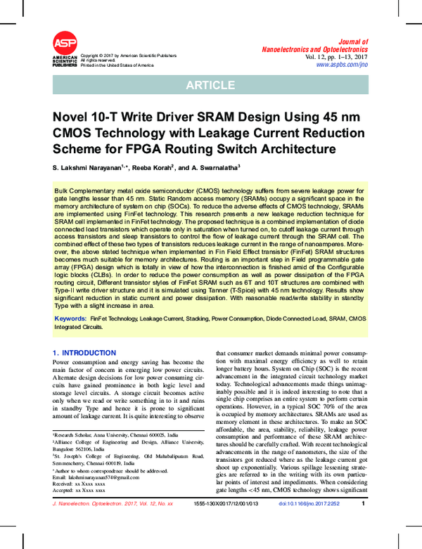 (PDF) Novel 10-T Write Driver SRAM Design Using 45 nm CMOS Technology with Leakage Current ...
