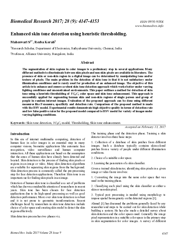 (PDF) Enhanced skin tone detection using heuristic thresholding