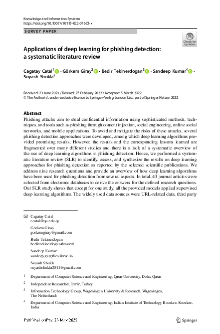 (PDF) Applications of deep learning for phishing detection: a ...