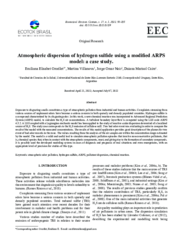 (PDF) Atmospheric dispersion of hydrogen sulfide using a modified ARPS ...