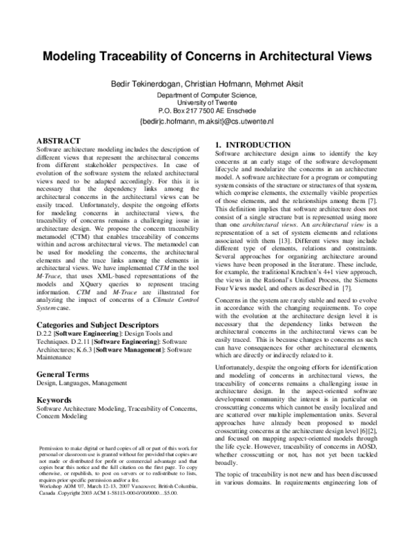 (PDF) Modeling traceability of concerns in architectural views