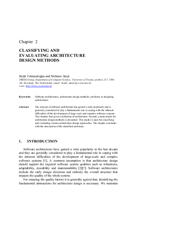 Pdf Classifying And Evaluating Architecture Design Methods