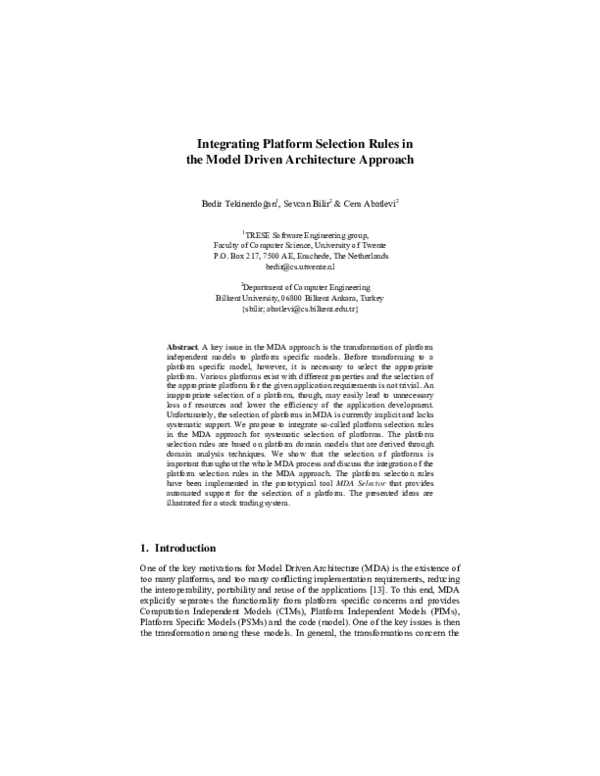 Pdf Integrating Platform Selection Rules In The Model Driven Architecture Approach
