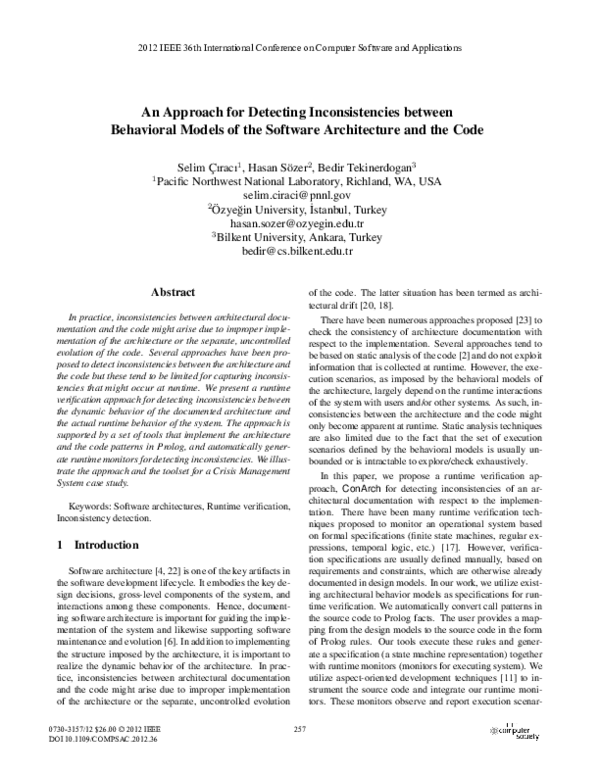 Pdf An Approach For Detecting Inconsistencies Between Behavioral Models Of The Software
