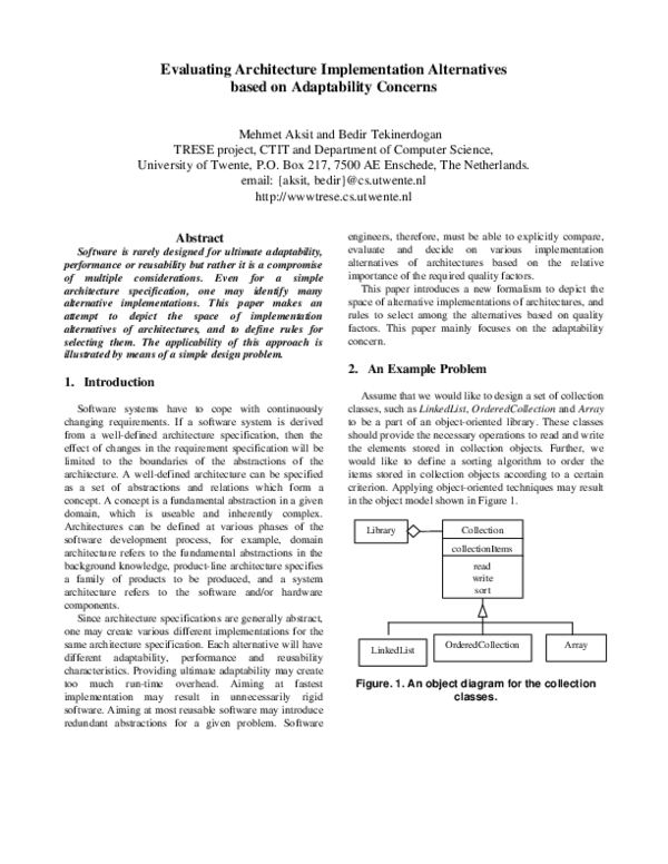 (PDF) Evaluating architecture implementation alternatives based on adaptability concerns | Bedir ...