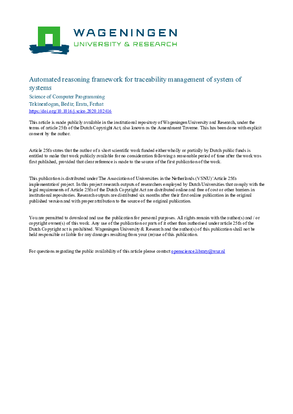 (PDF) Automated reasoning framework for traceability management of system of systems
