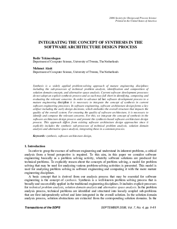 (PDF) Integrating The Concept Of Synthesis In The Software Architecture Design Process | Bedir ...
