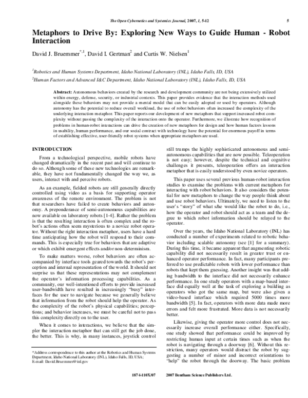 (PDF) Metaphors to Drive By: Exploring New Ways to Guide Human - Robot Interaction