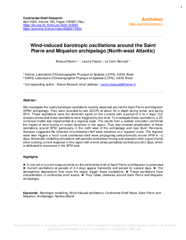 (PDF) Wind-induced barotropic oscillations around the Saint Pierre and ...