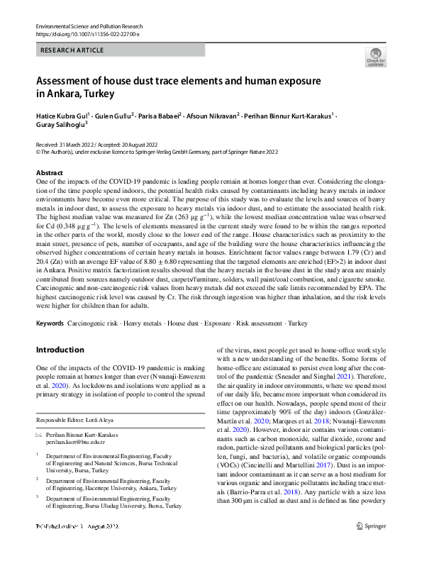 (PDF) Assessment of house dust trace elements and human exposure in ...