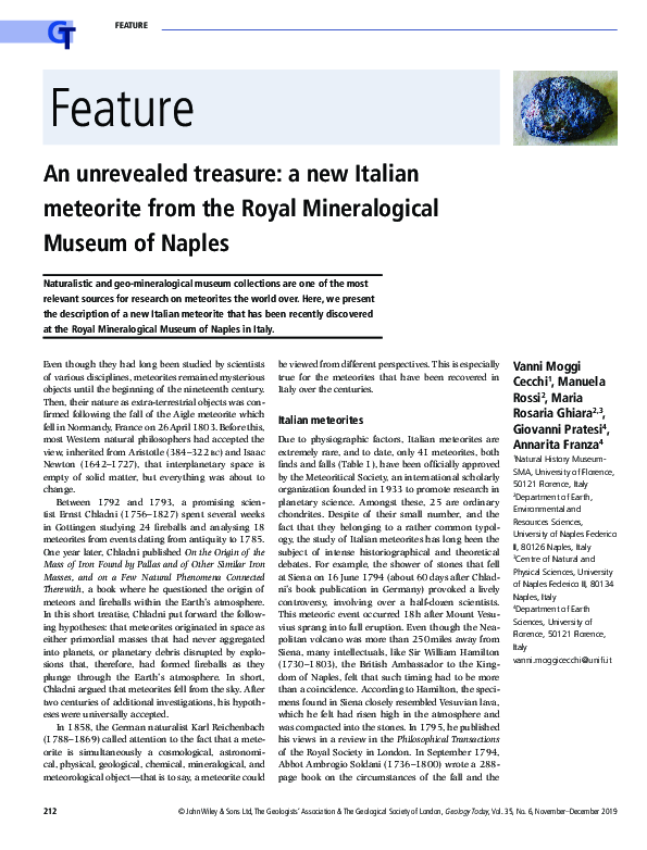 (PDF) An unrevealed treasure: a new Italian meteorite from the Royal ...