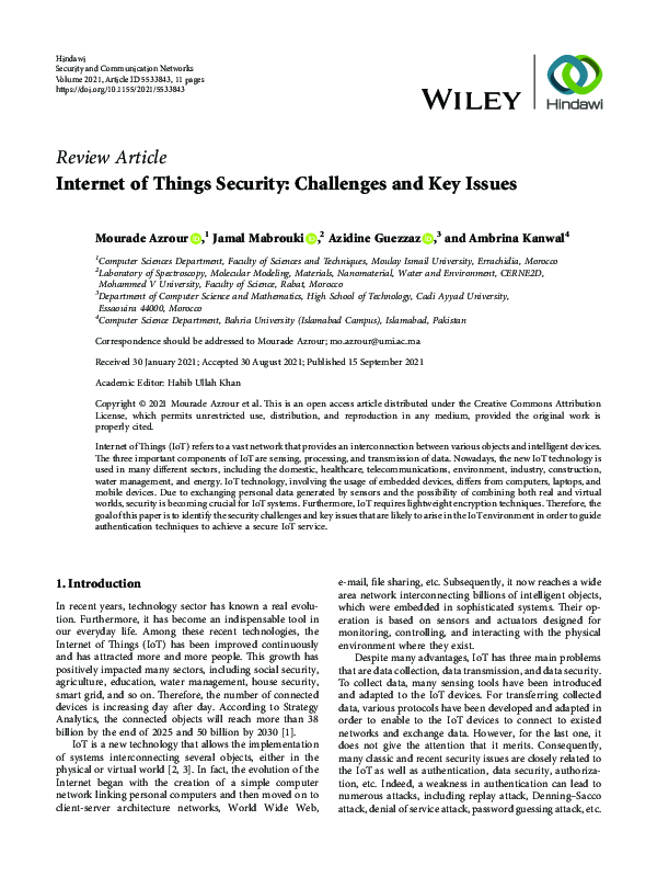 Pdf Internet Of Things Security Challenges And Key Issues